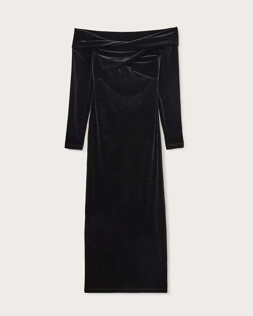 Delta Velvet Midi Dress Black | ALLSAINTS